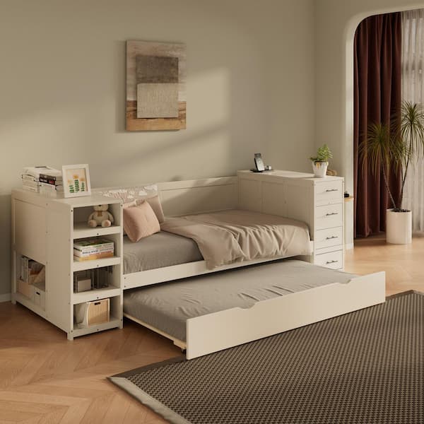 Noble House Madge Multi-Functional White Twin Size Daybed with Side ...