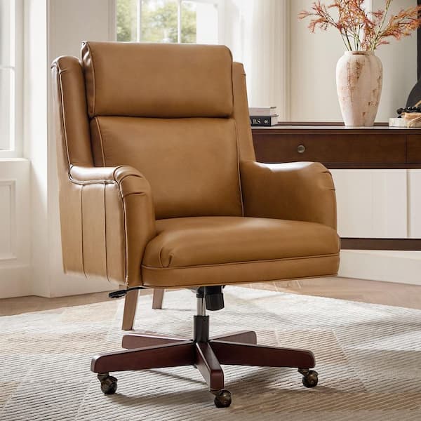 JAYDEN CREATION Geofredo Camel Traditional 42.5 in. H Genuine Leather ...