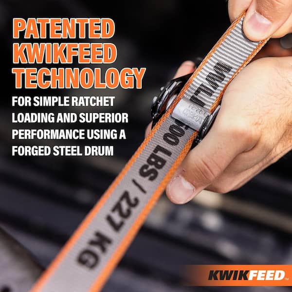 Keeper KwikFeed Ratchet Tie Down Strap 12ft. x 1in. 500lbs. with Safety ...