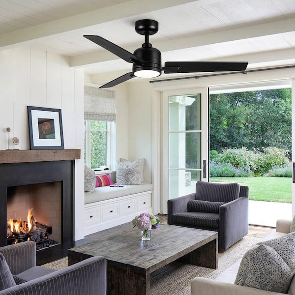 Jushua 48 in. Black Low Profile Ceiling Fan with Light ZY-W1367P247083 ...