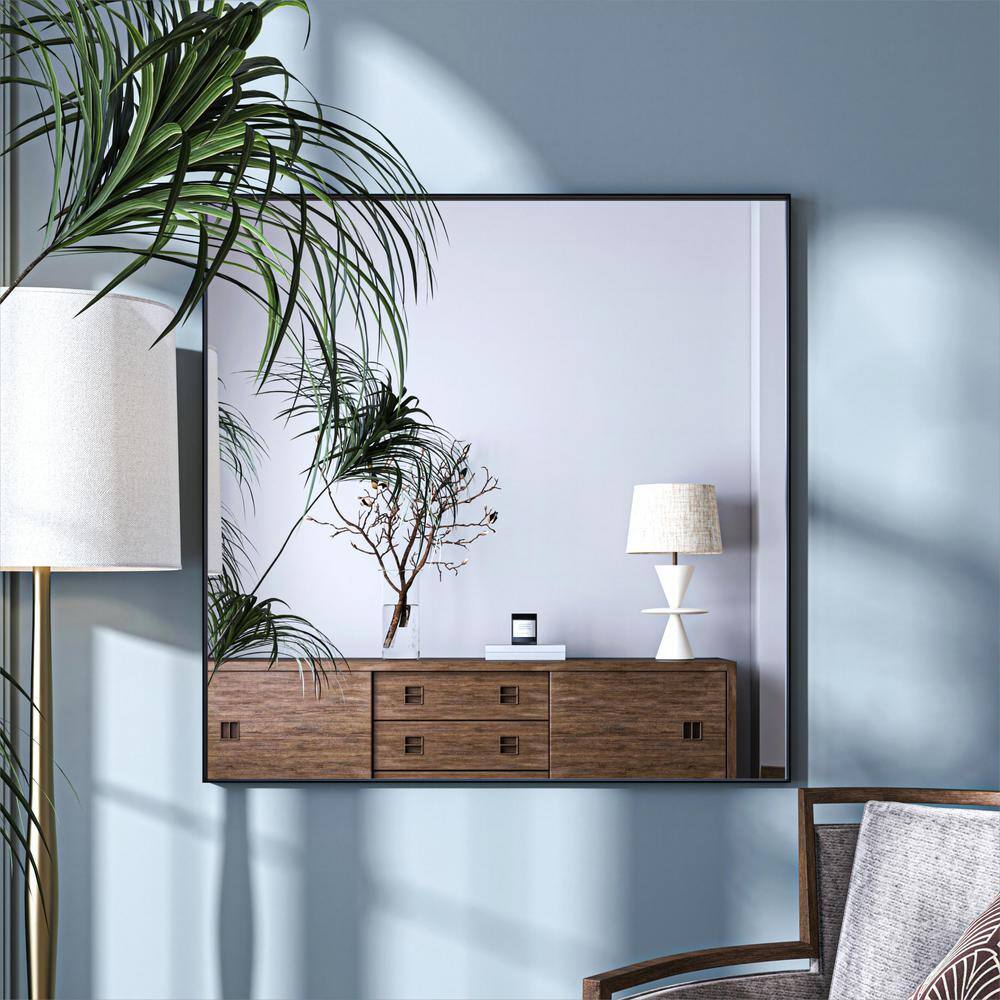 ORGANNICE 36 in. W x 36 in. H Black Rectangle Framed Tempered Glass ...