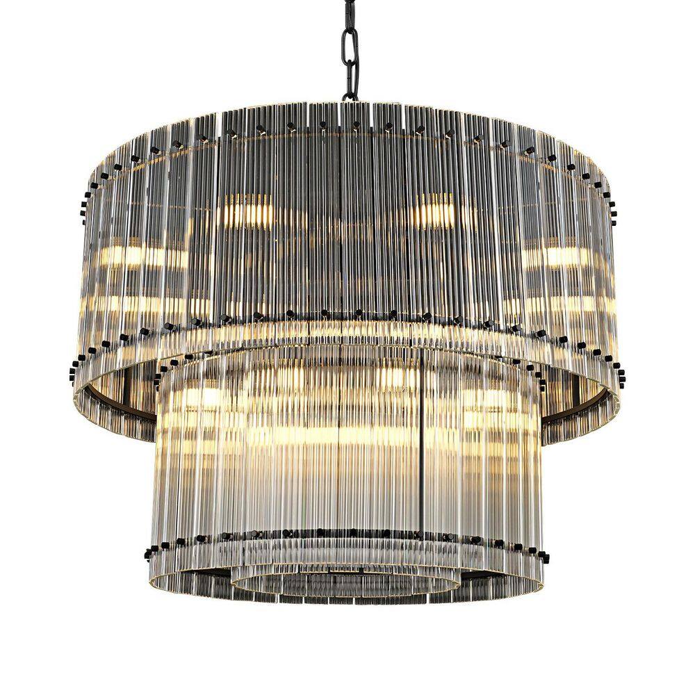 PUYRNF 16 Light 37 in. Round Dimmable Tiered Black Chandelier Crystal ...
