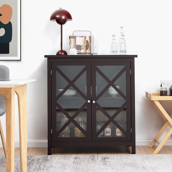 Costway Buffet Storage Cupboard with Glass Door and Adjustable Shelves