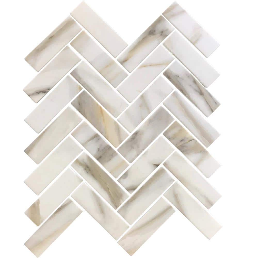 Apollo Tile White Beige 4 in. x 5 in. Matte Finished Herringbone Marble ...