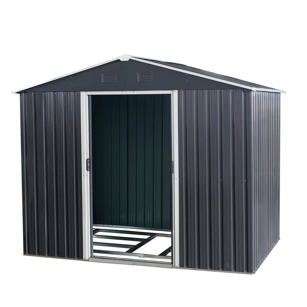 Tenleaf 8 ft. W x 6 ft. D Black Metal Shed with Metal foundation (48 sq ...