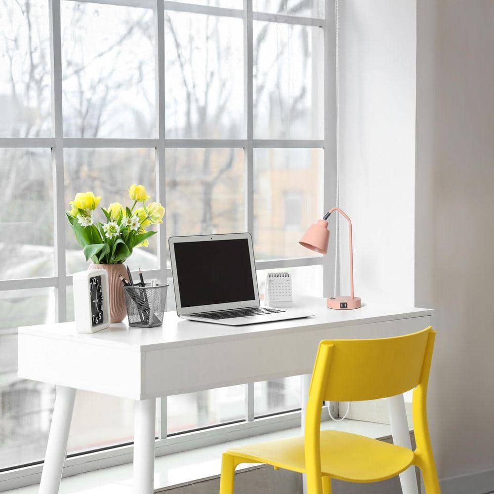 Simple Designs 16 Adjustable Metal Desk Lamp with Dual USB Ports, Blush ...