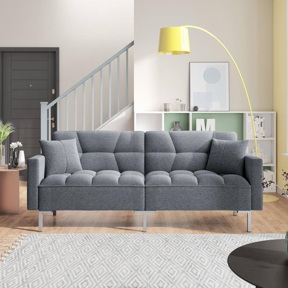 MOJAY Dark Gray Linen Convertible Folding Futon Sofa Bed WH-202200744 ...