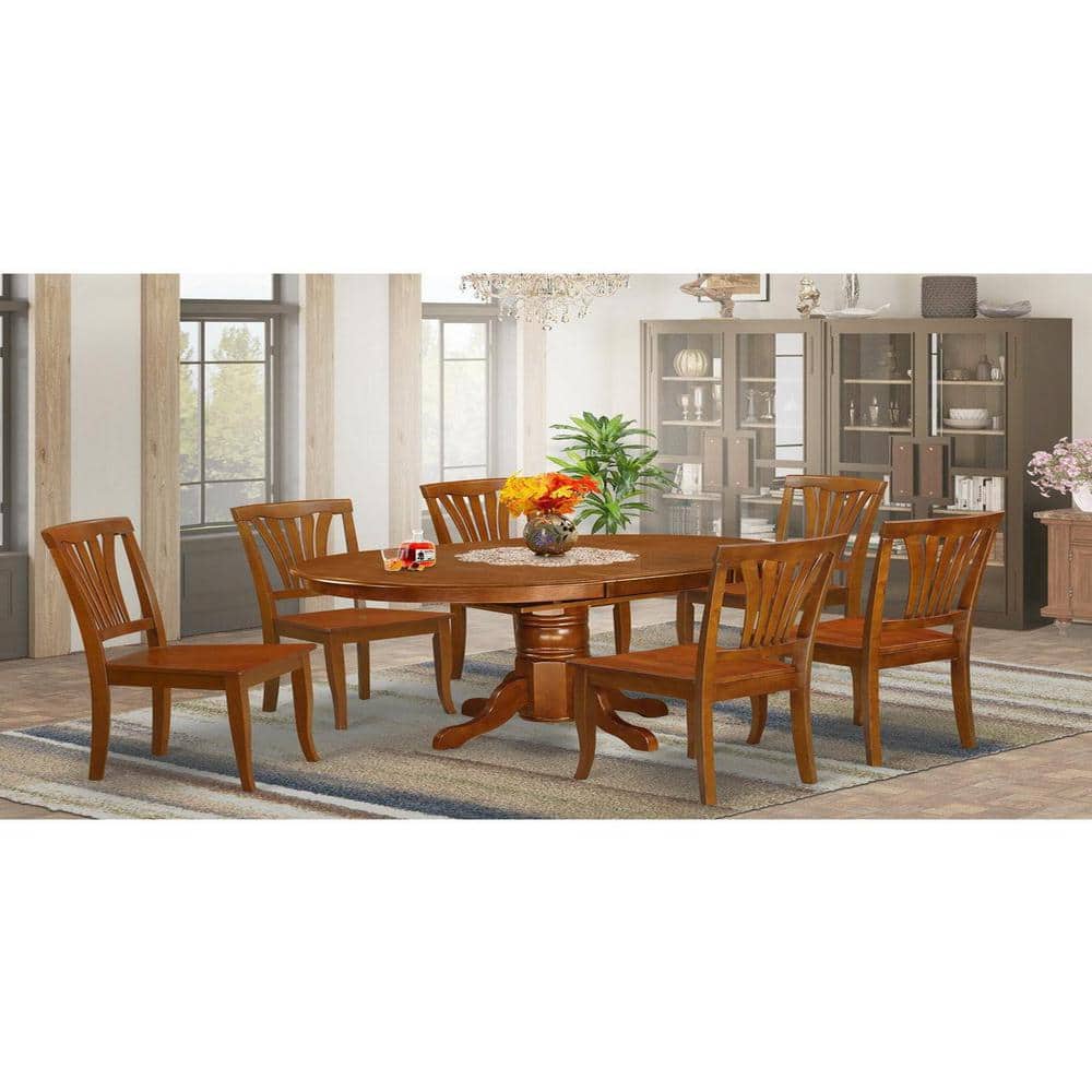 East West Furniture 7-Piece Oval Saddle Brown Finish Solid Wood Top ...