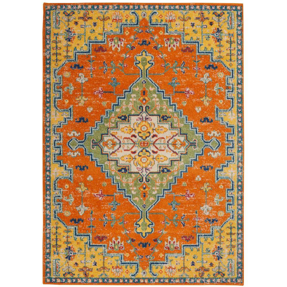 Nourison Allur Orange Multicolor 5 ft. x 7 ft. Medallion Traditional ...
