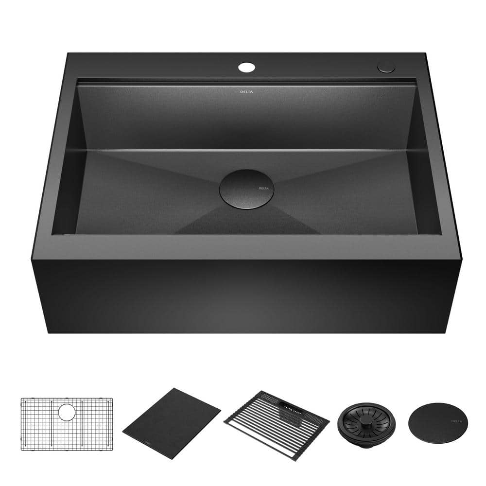 Delta Rivet 16 Gauge Black Stainless Steel 30 in Single Bowl Farmhouse ...