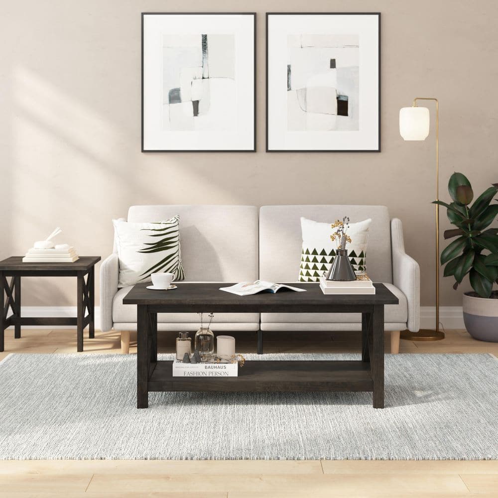 TAYLOR + LOGAN Jameson 47.25 in. Dark Gray Rectangle Wood Coffee Table ...