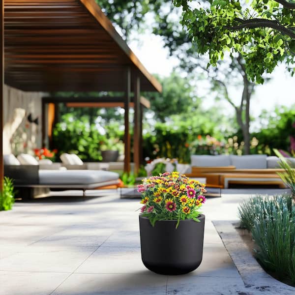 Morrava 12 in. Medium Charcoal Black Concrete Square planter / Pot with ...