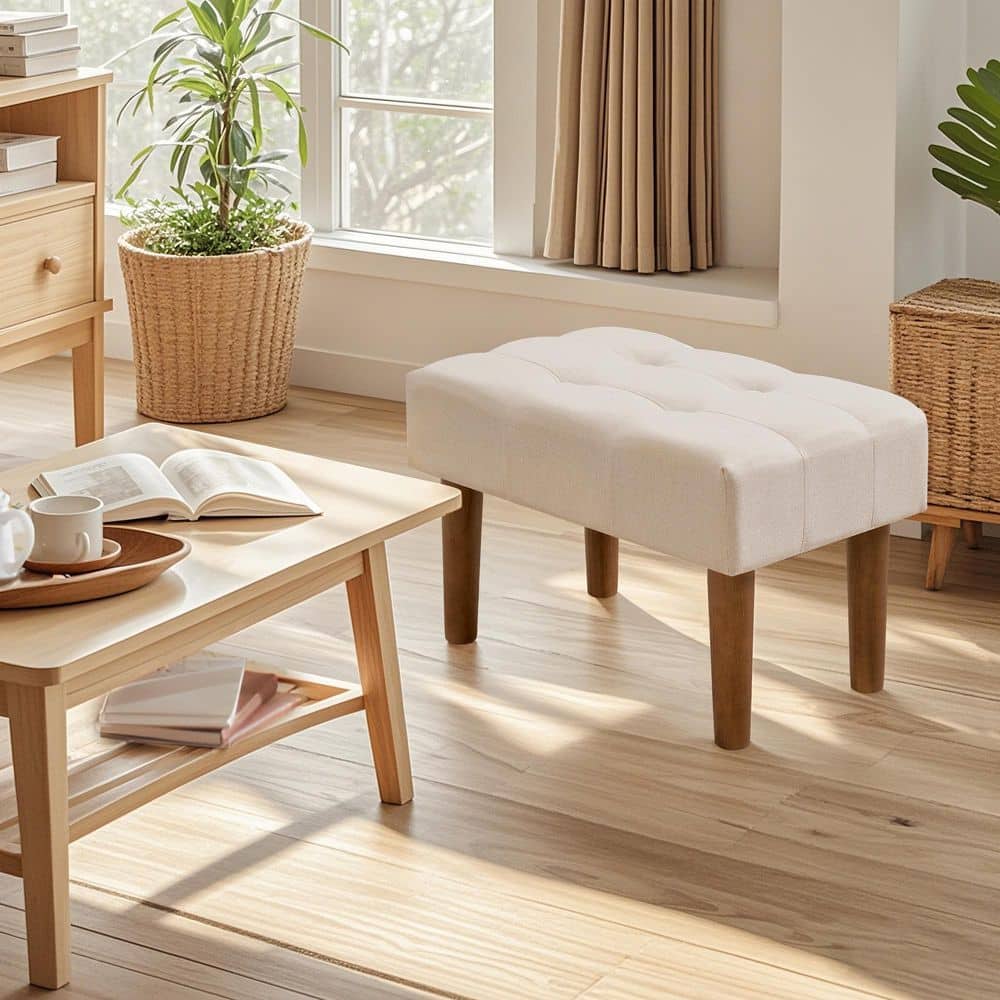 VECELO Small Foot Rest Ottoman, Linen Foot Stool with Legs for Desk ...