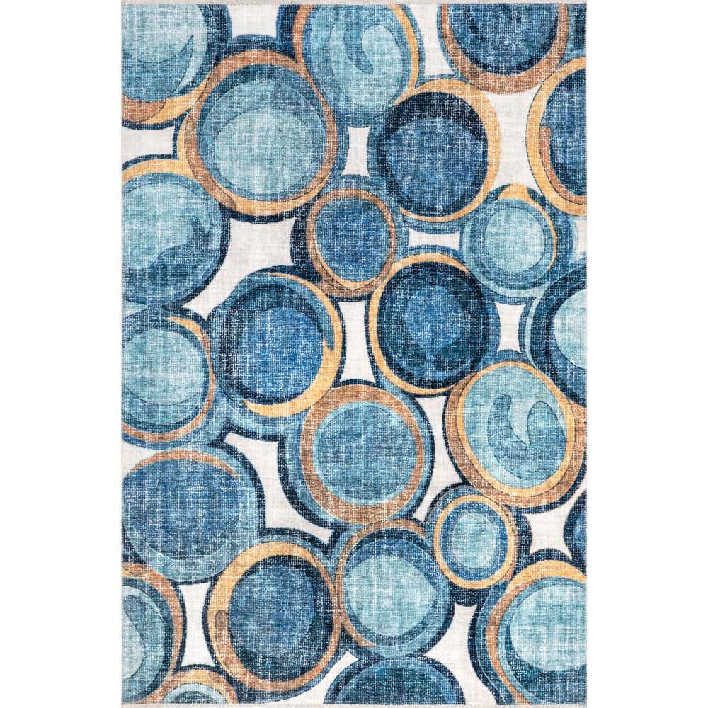 nuLOOM Avie Bubbles Machine Washable Area Rug Blue 3 ft. x 5 ft. Accent ...