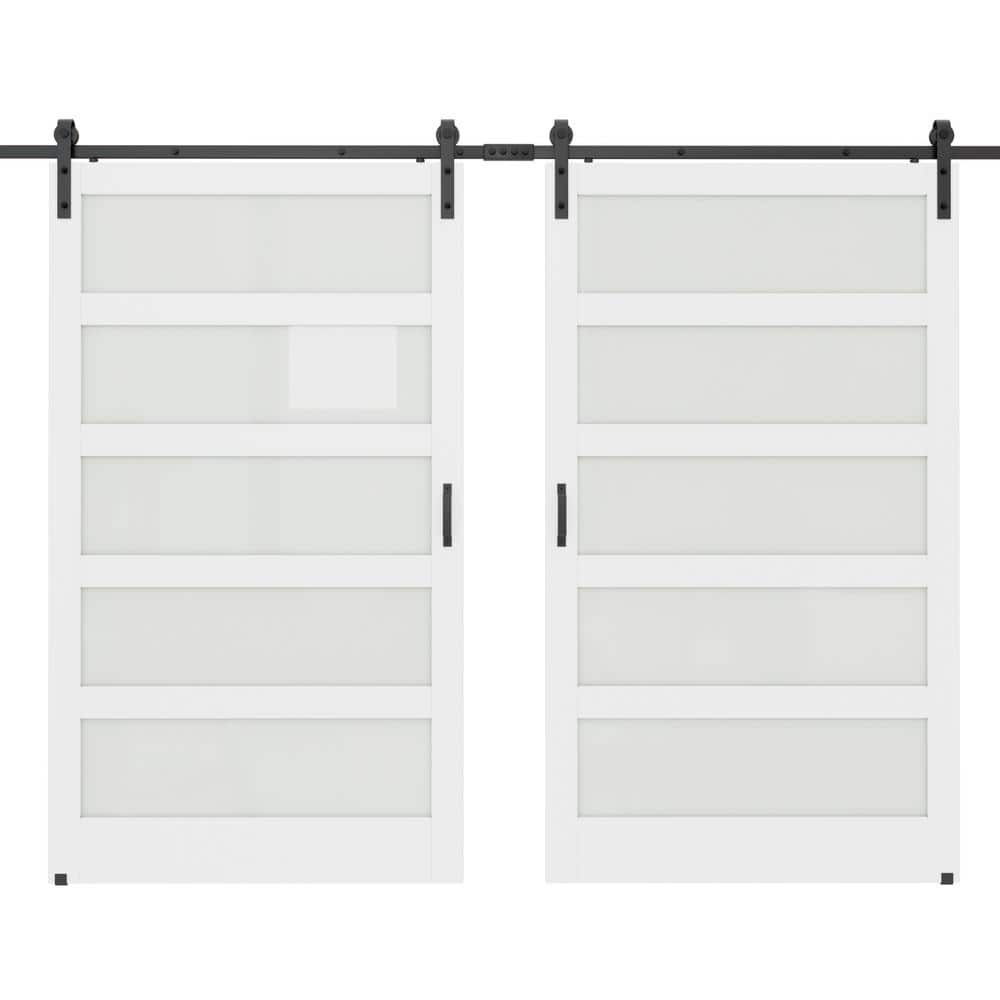 ARK DESIGN 96 in. x 84 in. 5-Lite Tempered Frosted Glass White Primed ...