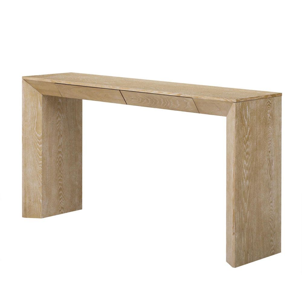 Tatahance 60 in. Natural Rectangle Wood Console Table with 2 Concealed ...