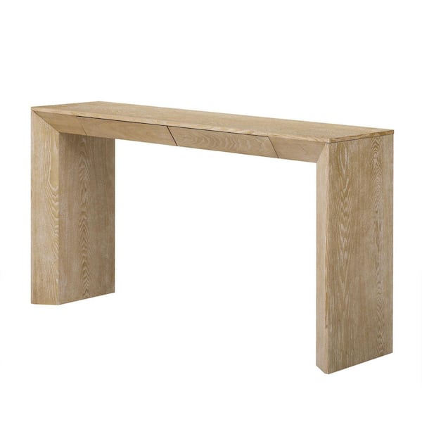 Tatahance 60 in. Natural Rectangle Wood Console Table with 2 Concealed ...