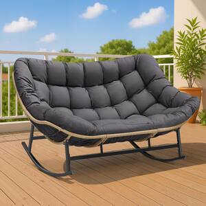 Double Wicker Outdoor Rocking Chair Loveseat Oversized 2-Person Patio ...