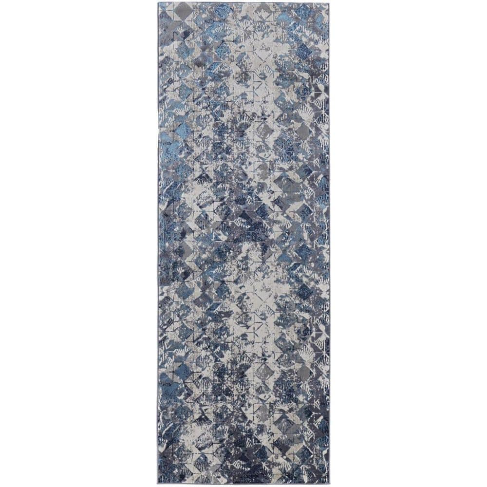 HomeRoots 2 ft. x 8 ft. Blue, Gray Geometric Runner Rug 2000513924 ...