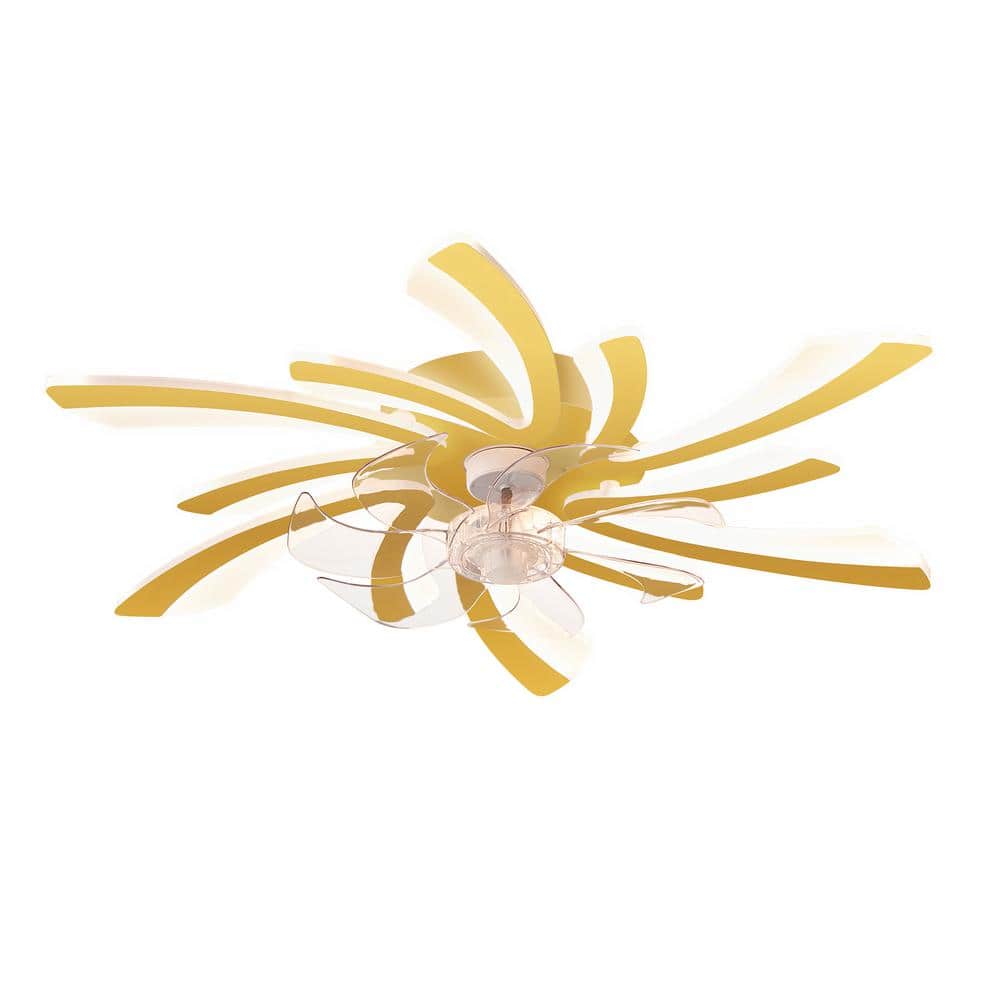 PUDO 31 in. Indoor Gold Petalaoid Style Ceiling Fan with Lighting Flush ...