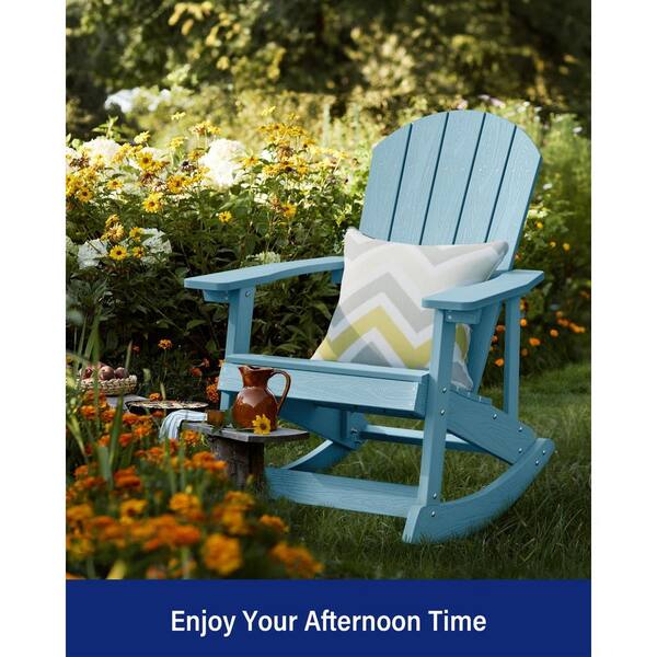 Blue Plastic Oversized Adirondack Patio Outdoor Rocking Chair 4 Pack