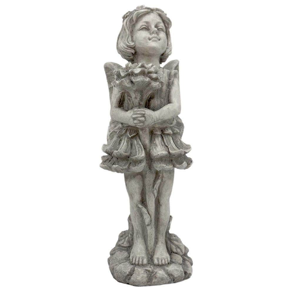 Galt International Grey Resin Fairy with Bouquet Garden Statue 20 in ...
