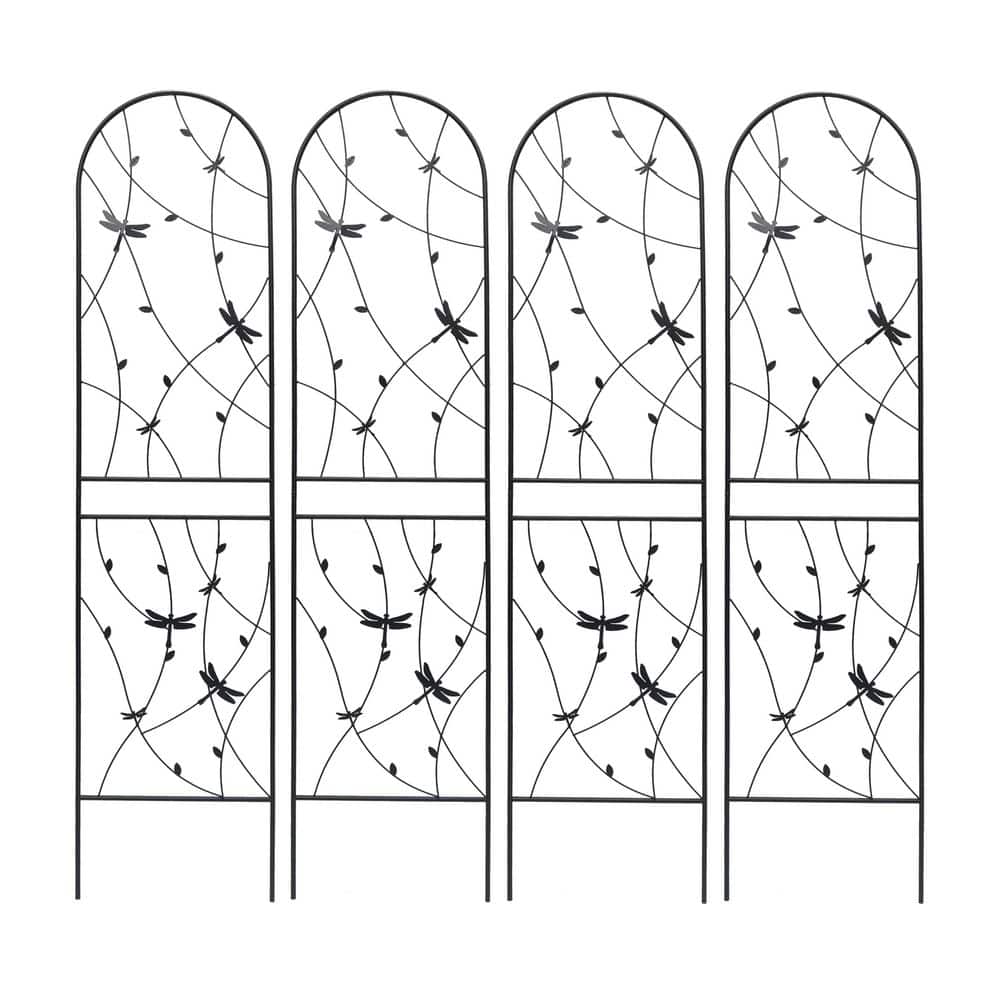 4-Pack 86.7 in. Black Metal Garden Trellis with Iron-Cut Design, Sturdy ...