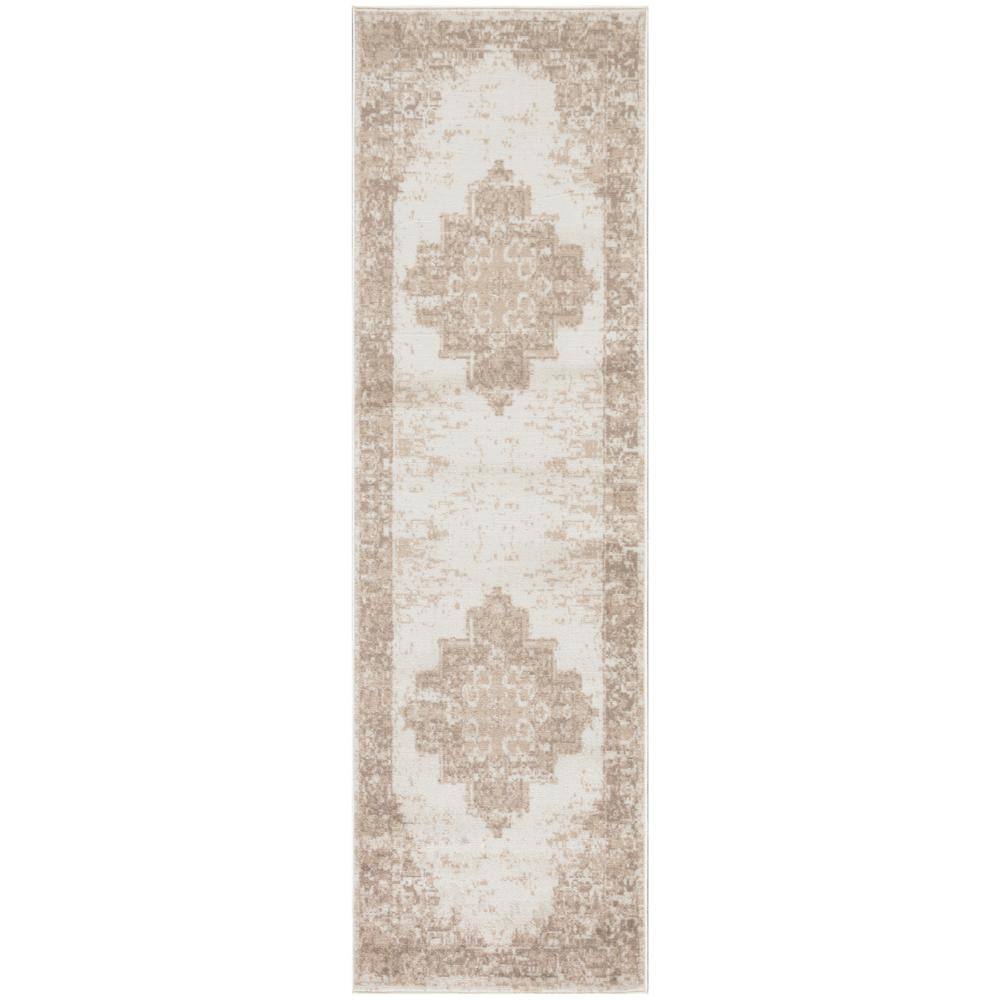 Nourison Grafix Ivory Beige 2 ft. x 8 ft. Center medallion Transitional ...