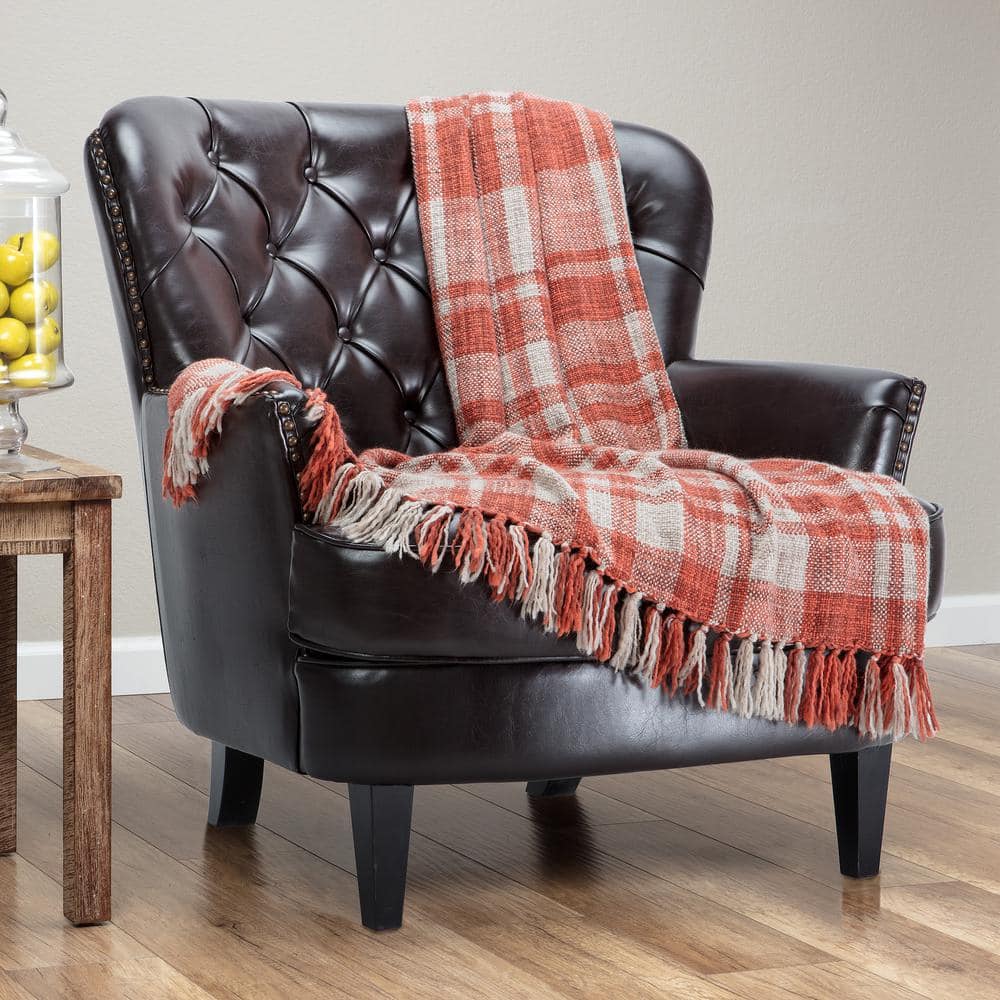 CHANASYA Farmhouse Rust Acrylic Knit Throw Blanket with Tassels, 50 x ...