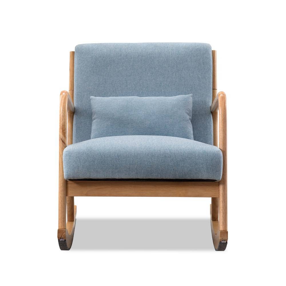 Light Blue Modern Fabric Rocking Chair Smooth Backrest with Decorative ...