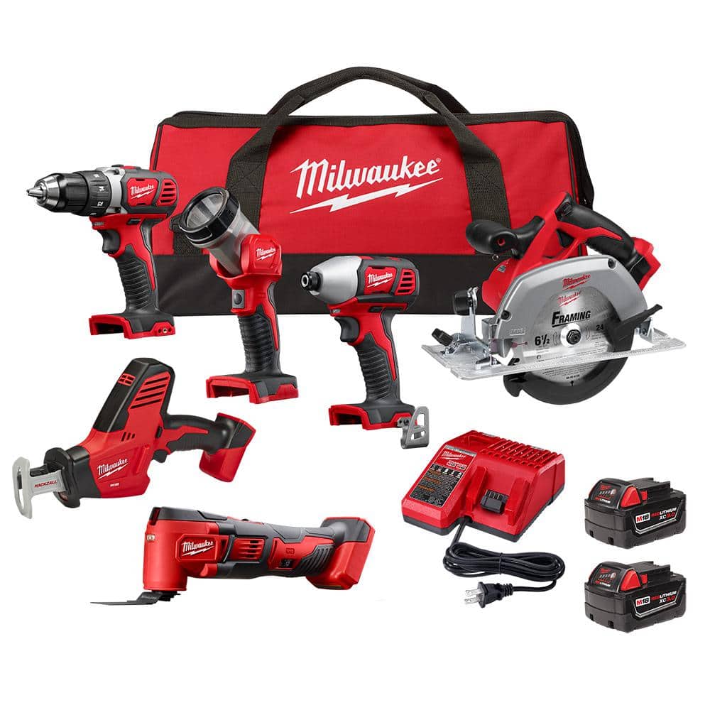 Milwaukee M18 18V Lithium-Ion Cordless Combo Kit (6-Tool) with Two 3.0 ...