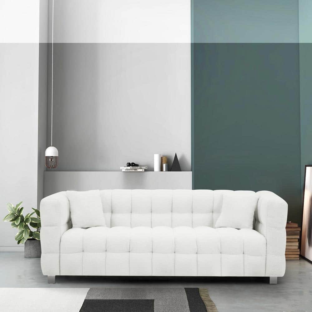 Z-joyee 80 in. Wide Square Arm Teddy Fabric Modern Rectangle ...