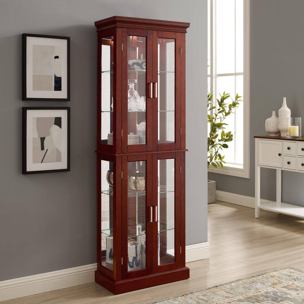 IDEAGLE 24 in. W x 12 in. D x 70 in. H Brown Linen Cabinet with Light and Mirrored Back Panel ...