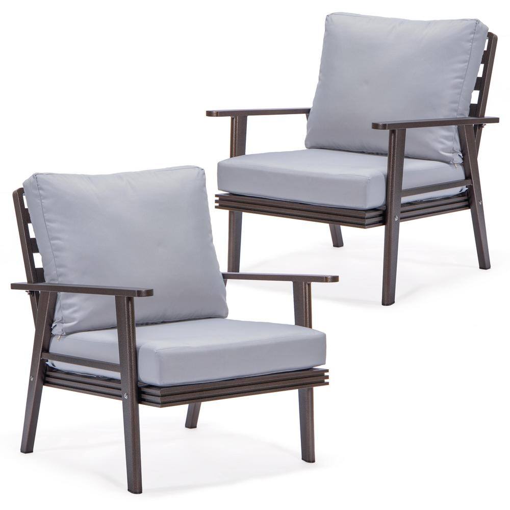 Leisuremod Walbrooke Modern Outdoor Arm Chair with Brown Powder Coated ...