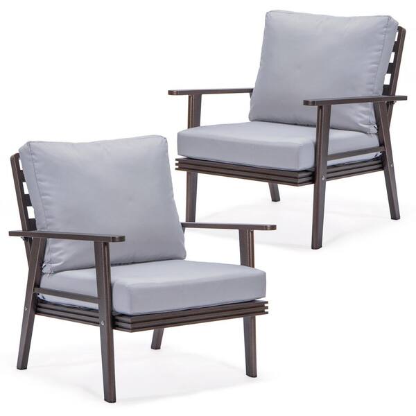 Leisuremod Walbrooke Modern Outdoor Arm Chair with Brown Powder Coated ...