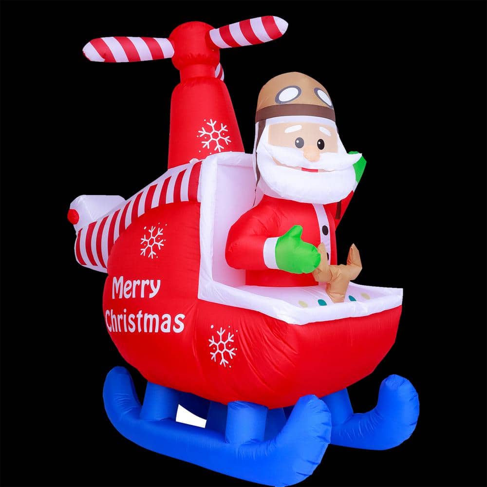 JOYDECOR 6 ft. Pre-Lit Built-In LED Santa Claus on Helicopter Christmas ...