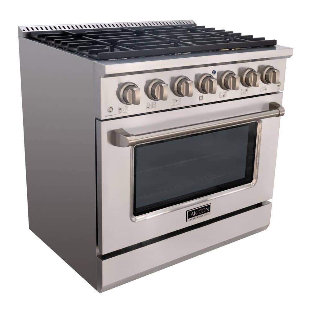 Akicon 36 in. 6-Burner Freestanding Gas Range with 5.2 cu. ft. Oven ...