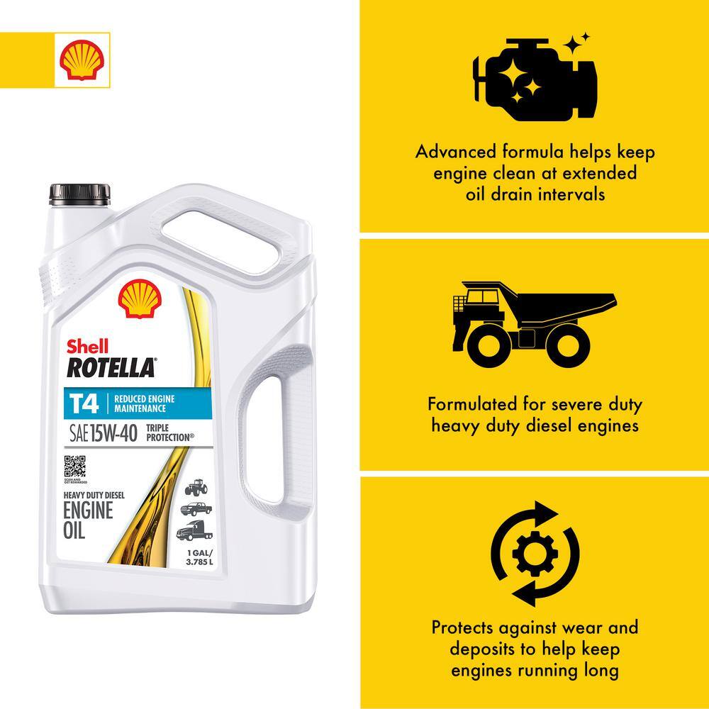 Shell Rotella T4 Triple Protection SAE 15W-40 Diesel Motor Oil 1 Gal ...