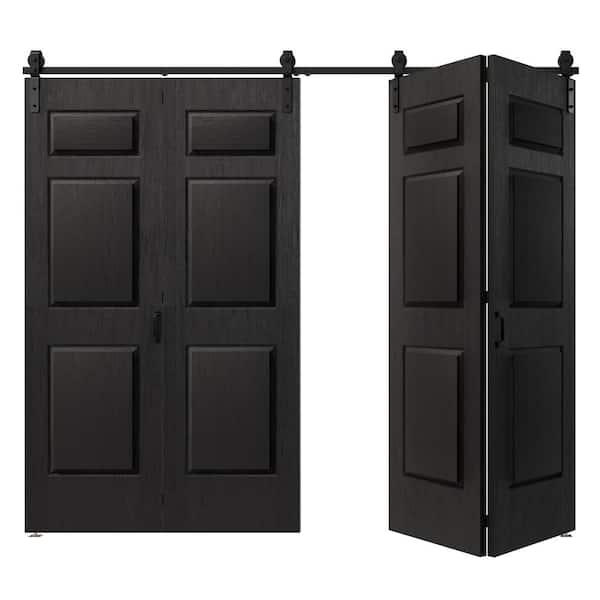 TENONER 84 in. x 84 in. 6-Panel, Black, Hollow Core, MDF Textured Bi ...