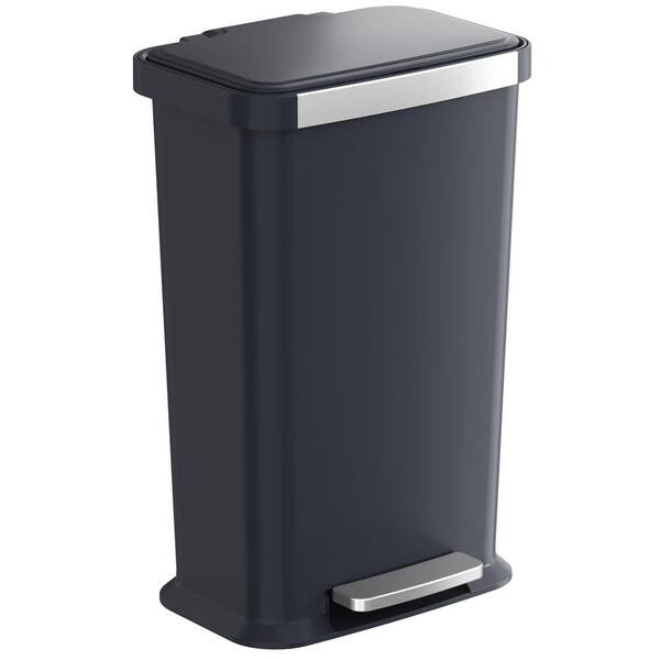 iTouchless 13.2 Gal. / 50 Liter Black SoftStep Household Metal Trash Can with Odor Filter ...