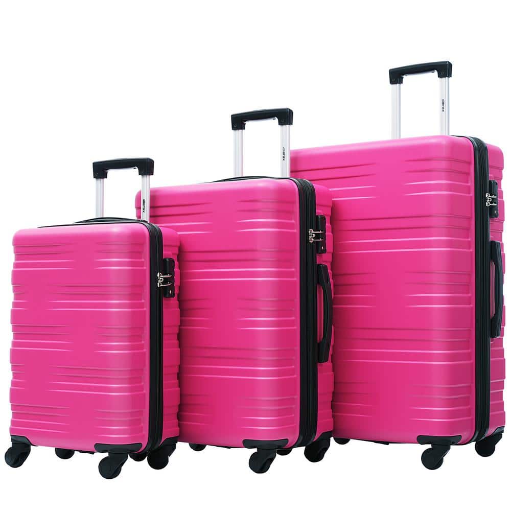 Merax Pink Lightweight 3-Piece Expandable ABS Hardshell Spinner Luggage ...
