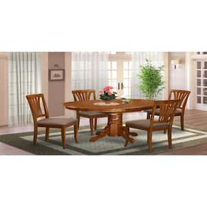 East West Furniture 5-Piece Round Saddle Brown Finish Solid Wood Top ...
