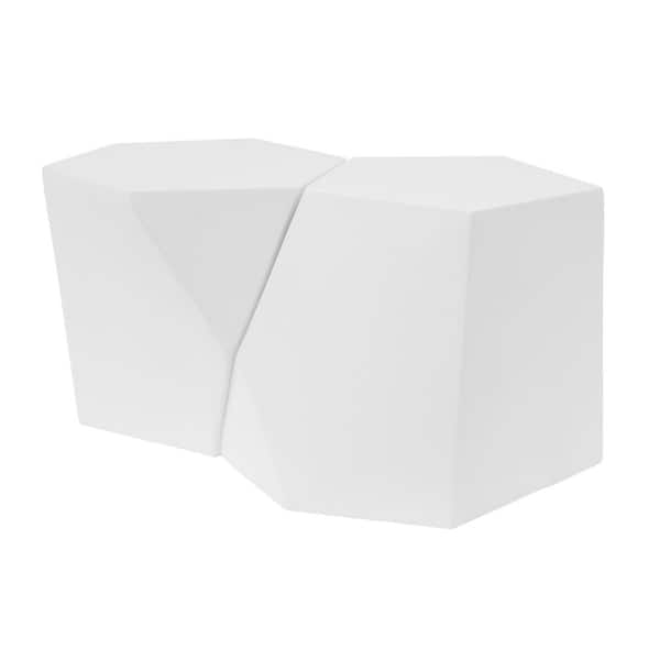 2-PC White MGO Geometric Outdoor Coffee Table Set with Pentagon ...