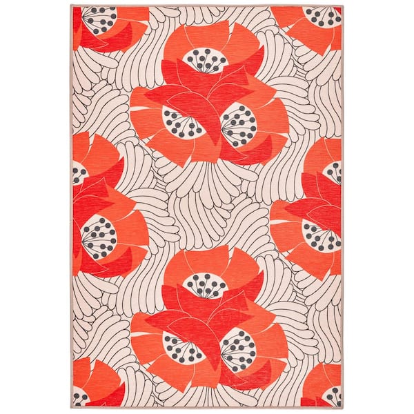 DASH & ALBERT Japanese Poppy Machine Washable Multi 3 ft. x 5 ft ...