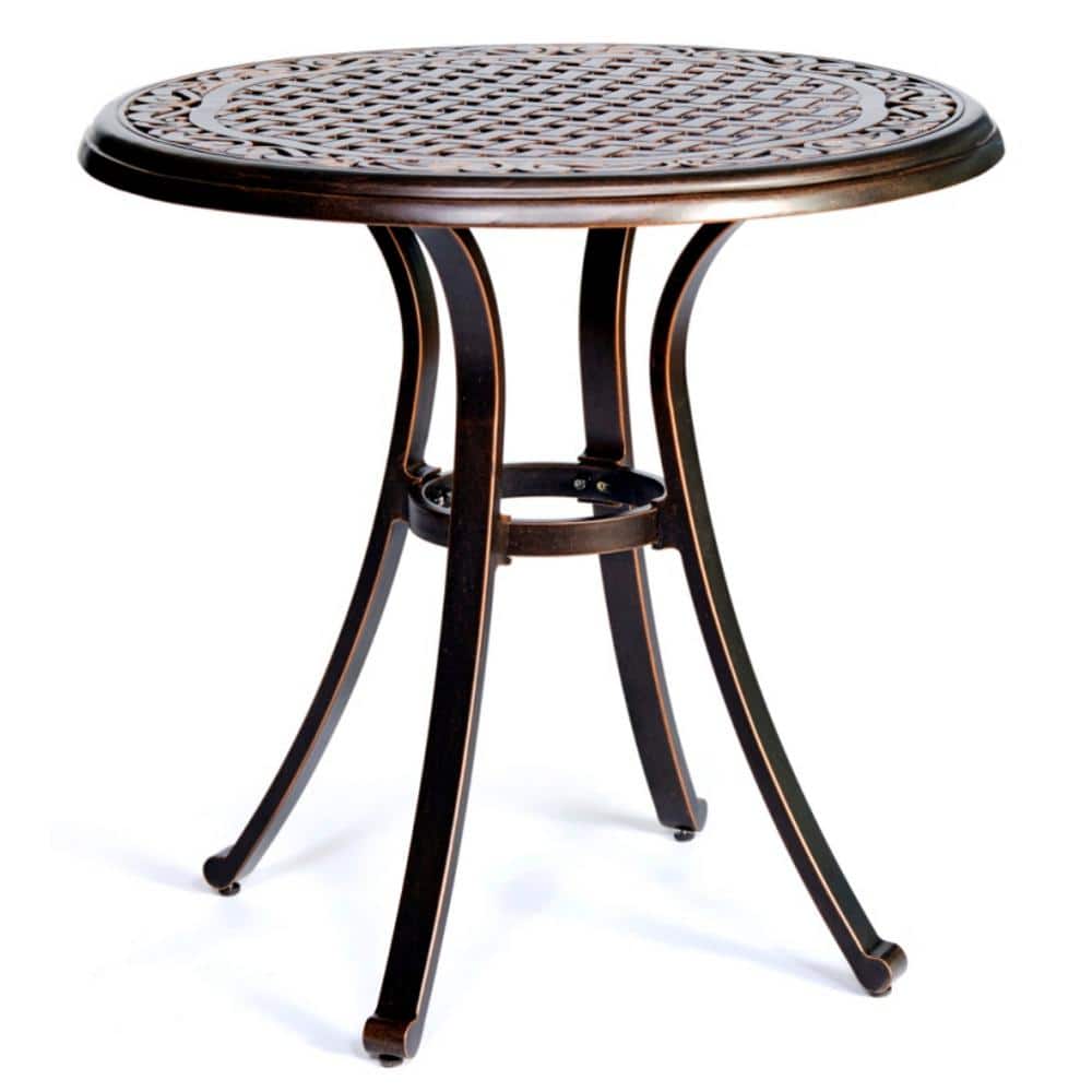 Afoxsos 28 in. Dia Gold Square Cast Aluminum Round Outdoor Patio Bistro ...