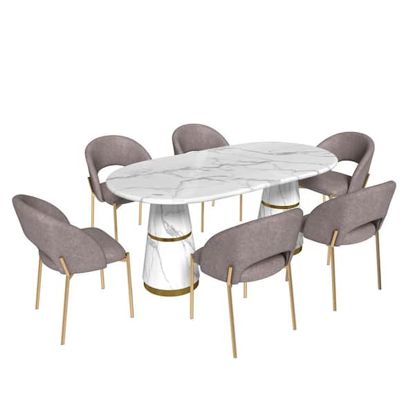 Clihome 7-Piece Marble Table PU Chair Dining Set CL-134433GY - The Home ...