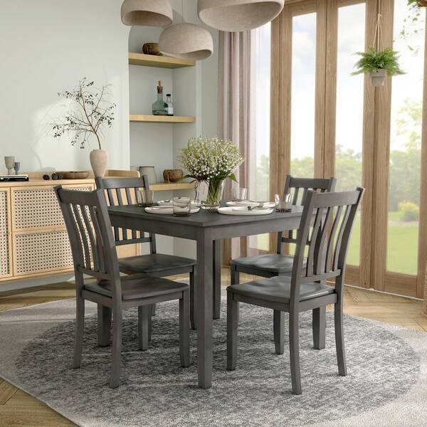 Sherry 5 Piece Square Walnut Wood Top Dining Room Seats 4