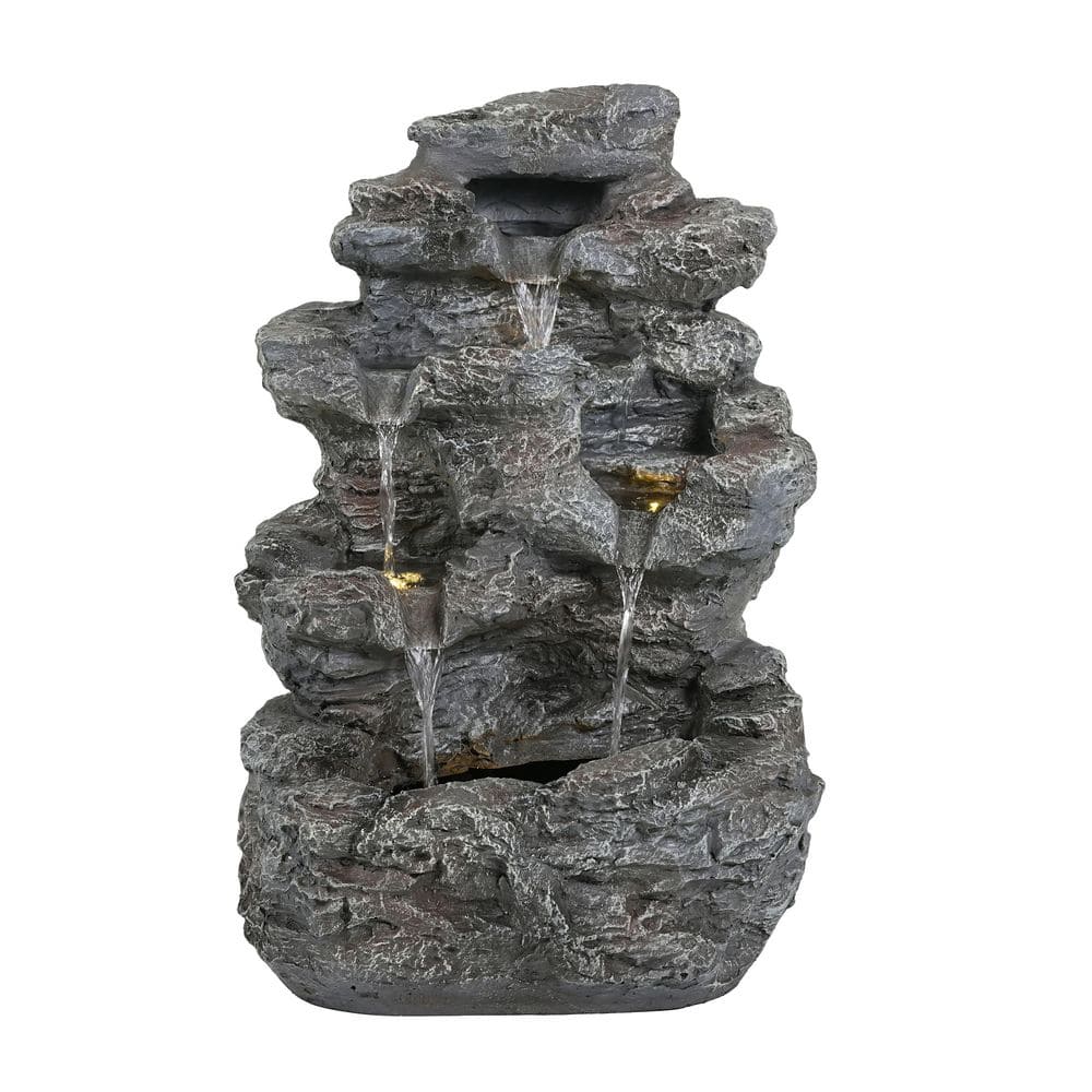23.85 in. Gray 5-Tiered Concrete Modern Not Solar-powered Fountain with ...