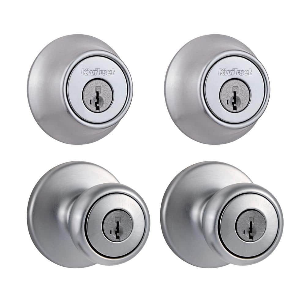 Kwikset 242 Tylo Satin Chrome Keyed Entry Door Knob and Single Cylinder ...