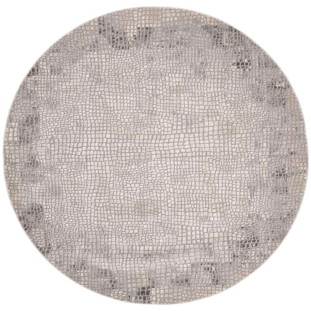 SAFAVIEH Meadow Taupe/Gray 7 ft. x 7 ft. Geometric Abstract Round Area ...